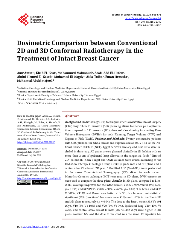 (PDF) Dosimetric Comparison between Conventional 2D and 3D Conformal ...