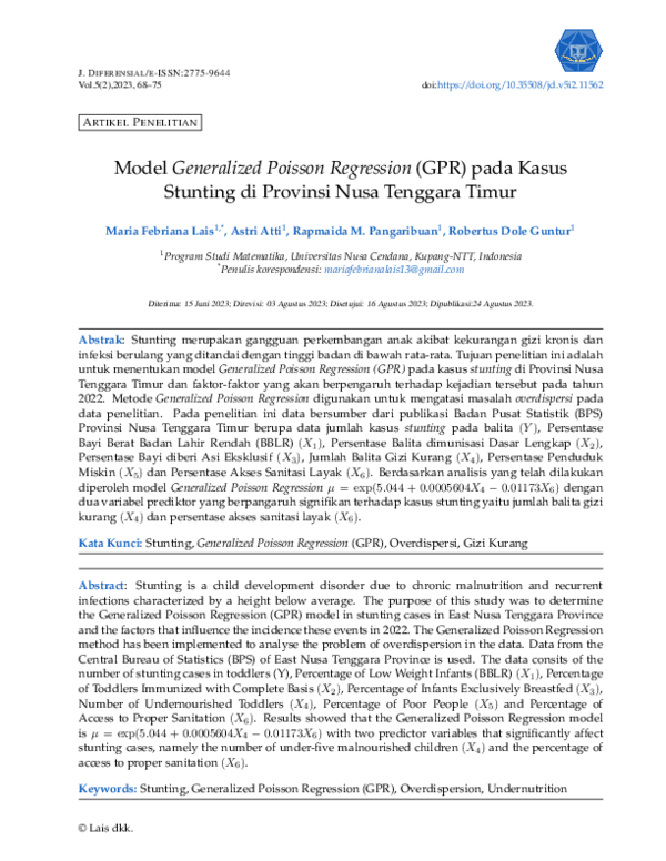 (PDF) Model Generalized Poisson Regression (GPR) Pada Kasus Stunting Di ...