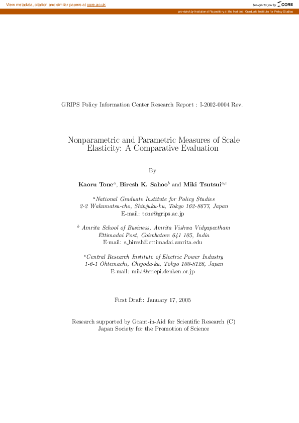 (PDF) Nonparametric and Parametric Measures of Scale Elasticity: A Comparative Evaluation