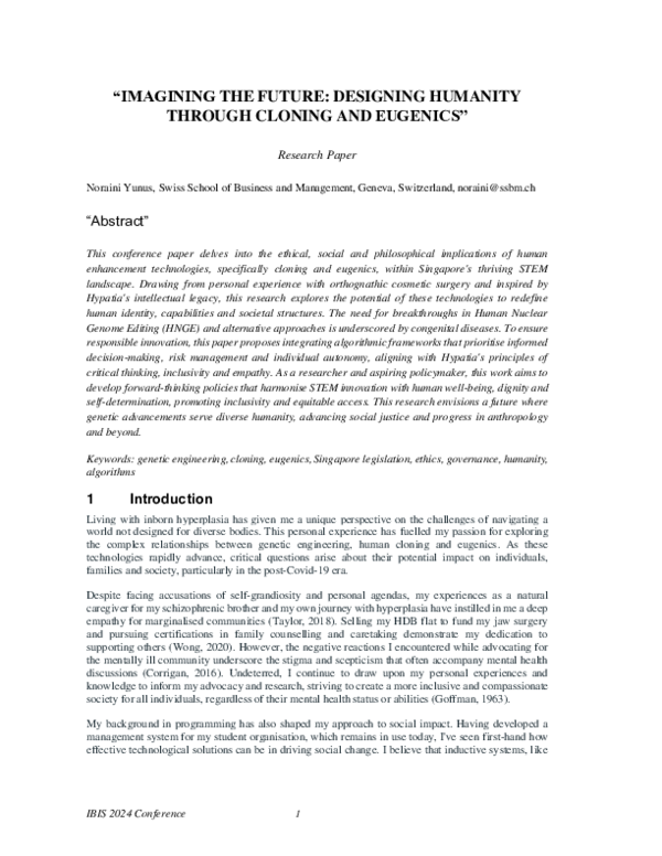 (PDF) "IMAGINING THE FUTURE: DESIGNING HUMANITY THROUGH CLONING AND ...