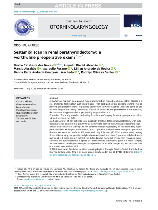 (PDF) Sestamibi scan in renal parathyroidectomy: a worthwhile ...