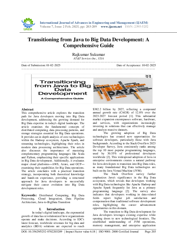 Pdf Transitioning From Java To Big Data Development A Comprehensive Guide