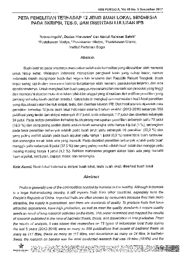 (PDF) Peta Penelitian Terhadap 12 Jenis Buah Lokal Indonesia Pada ...