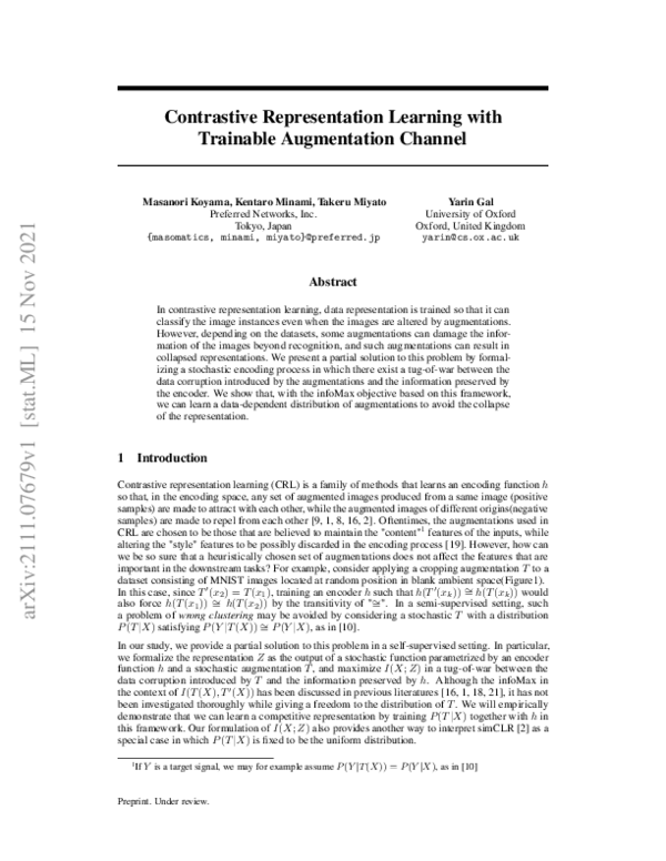 (PDF) Contrastive Representation Learning with Trainable Augmentation Channel