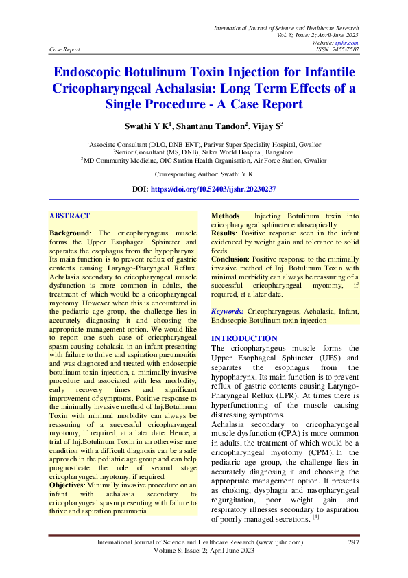 (PDF) Endoscopic Botulinum Toxin Injection for Infantile ...