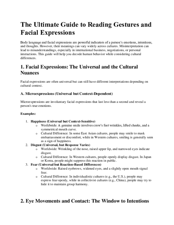 (PDF) The Ultimate Guide to Reading Gestures and Facial Expressions