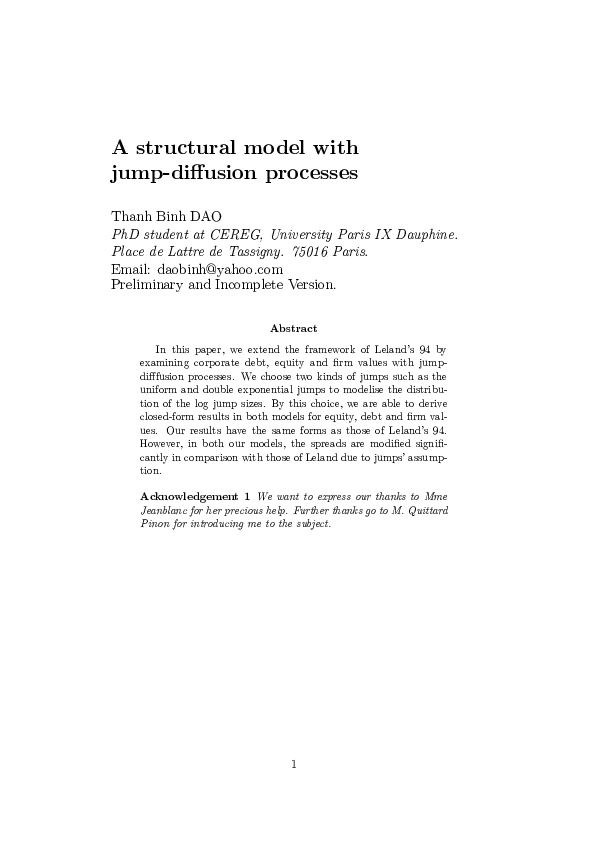 (PDF) A Structural Model with Jump Diffusion Processes