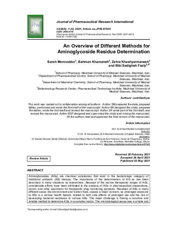 (PDF) An Overview of Different Methods for Aminoglycoside Residue Determination