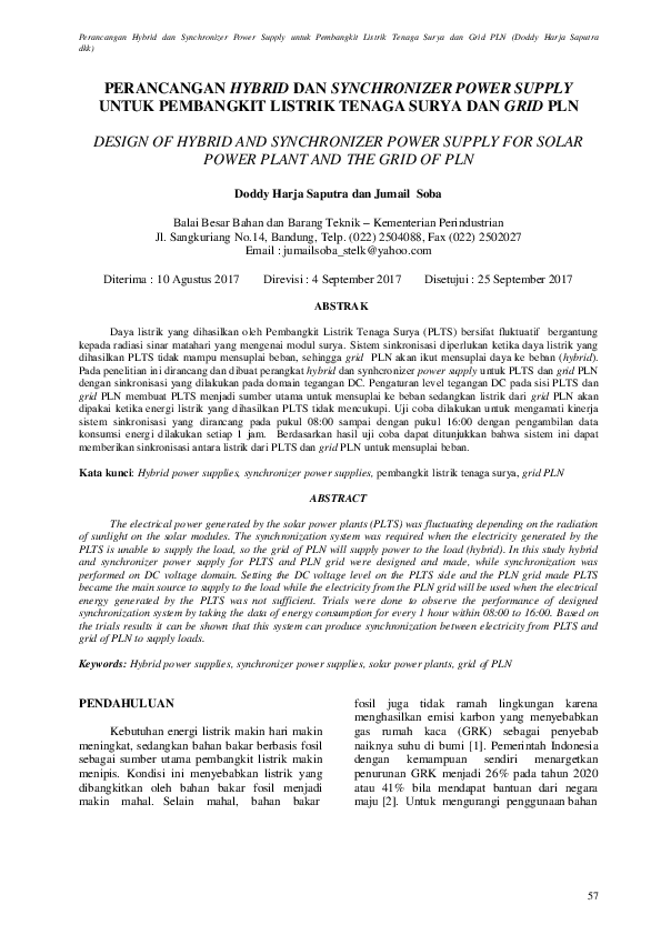 (PDF) Perancangan Hybrid Dan Synchronizer Power Supply Untuk Pembangkit Listrik Tenaga Surya Dan ...