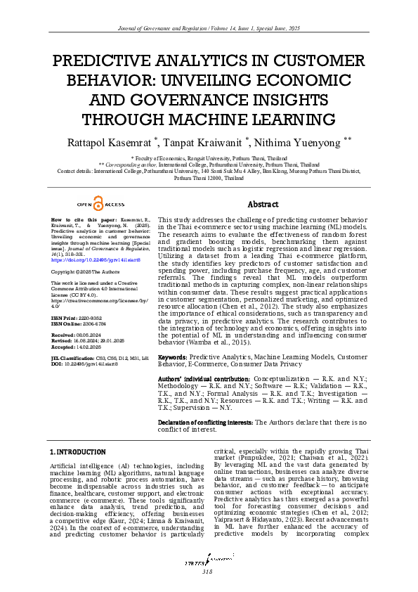 (PDF) PREDICTIVE ANALYTICS IN CUSTOMER BEHAVIOR: UNVEILING ECONOMIC AND GOVERNANCE INSIGHTS ...