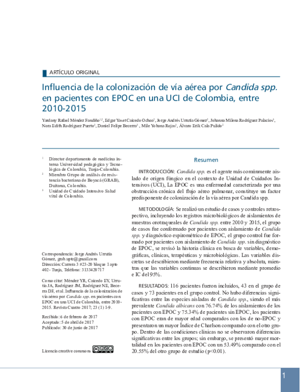 (PDF) Influencia de la colonización de vía aérea por Candida spp. en ...