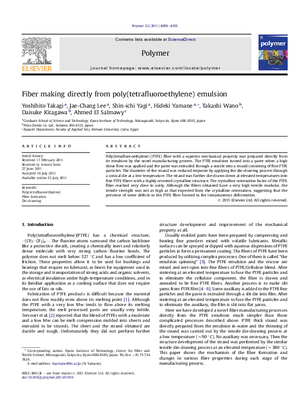 (PDF) Fiber making directly from poly(tetrafluoroethylene) emulsion