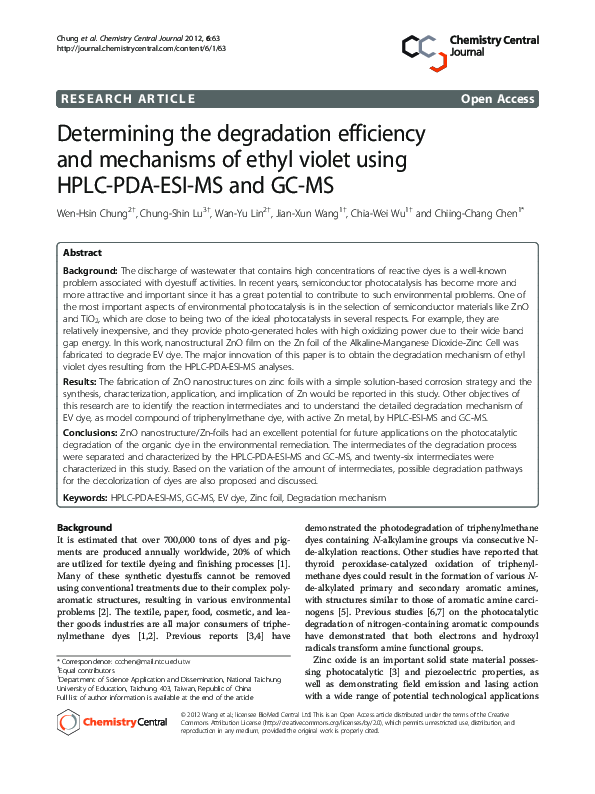 (PDF) Determining the degradation efficiency and mechanisms of ethyl ...