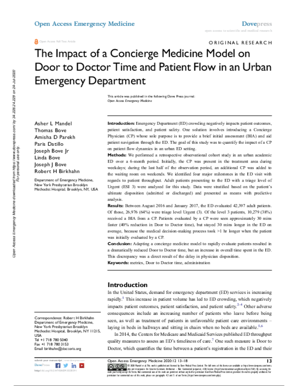 (PDF) The Impact of a Concierge Medicine Model on Door to Doctor Time ...