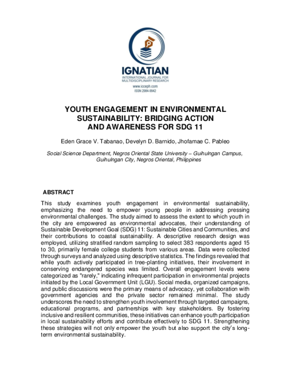 (PDF) YOUTH ENGAGEMENT IN ENVIRONMENTAL SUSTAINABILITY: BRIDGING ACTION ...