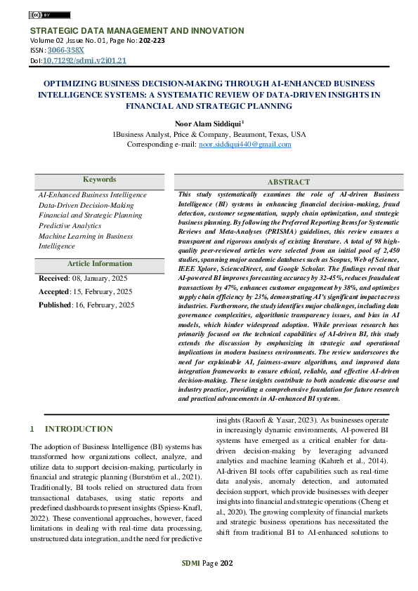 (PDF) OPTIMIZING BUSINESS DECISION-MAKING THROUGH AI-ENHANCED BUSINESS INTELLIGENCE SYSTEMS: A ...