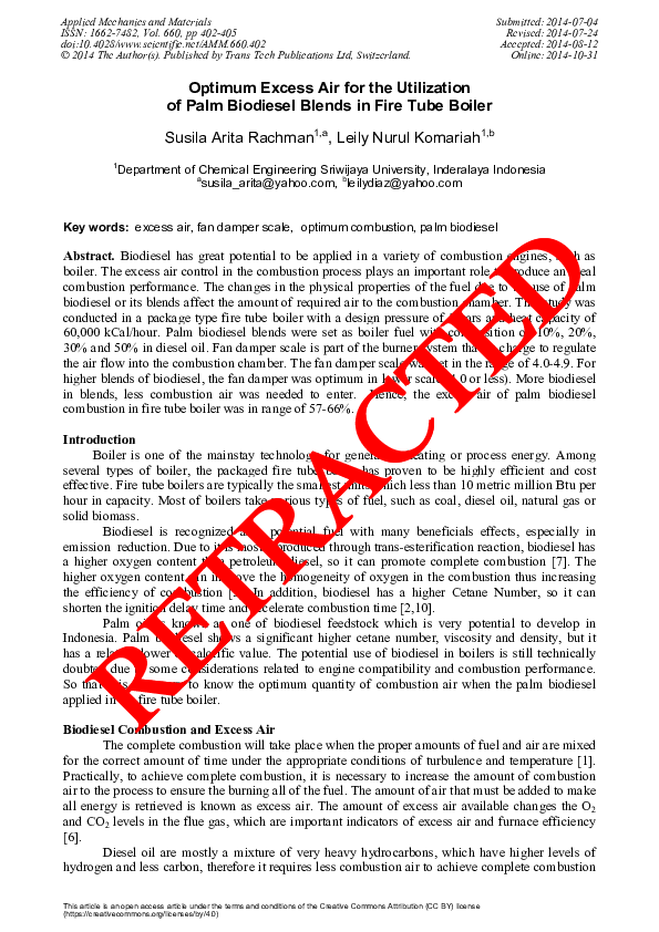 (PDF) Optimum Excess Air for the Utilization of Palm Biodiesel Blends ...
