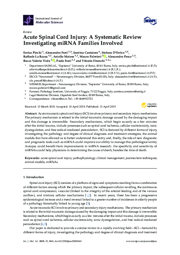 (PDF) Acute Spinal Cord Injury: A Systematic Review Investigating miRNA Families Involved