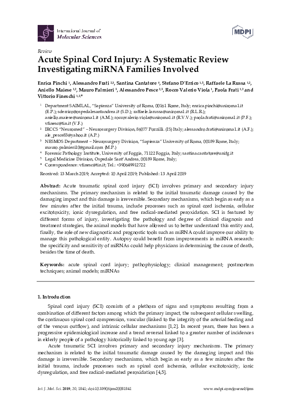 (PDF) Acute Spinal Cord Injury: A Systematic Review Investigating miRNA Families Involved