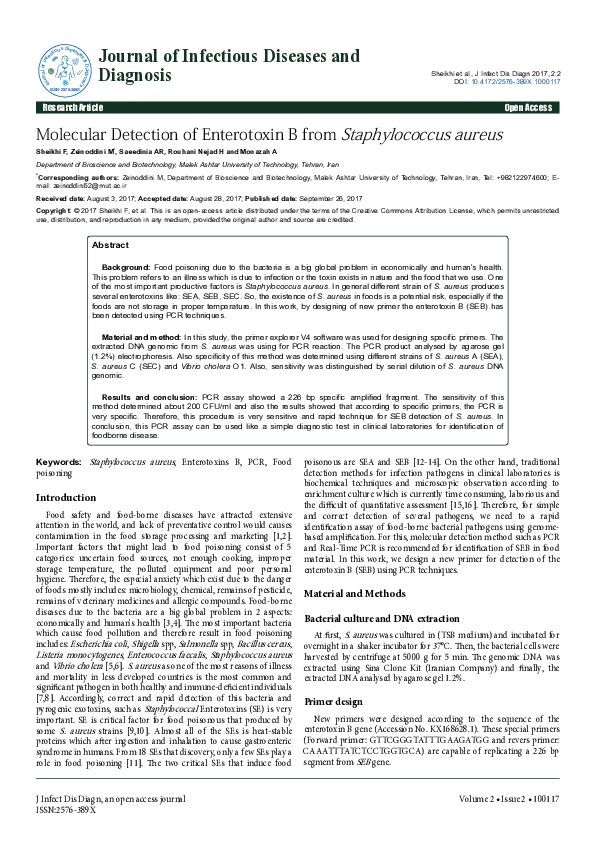 (PDF) Molecular Detection of Enterotoxin B from Staphylococcus aureus