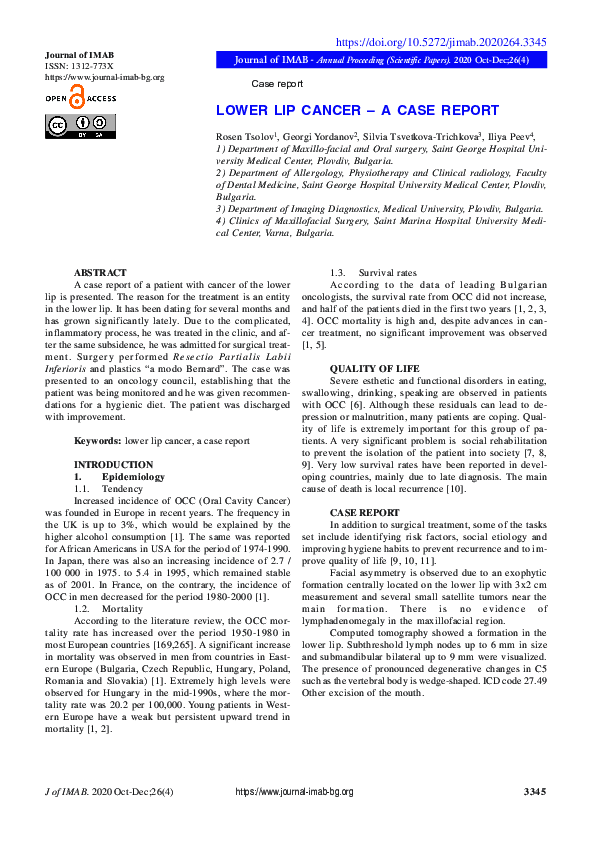 (PDF) Lower Lip Cancer – a Case Report
