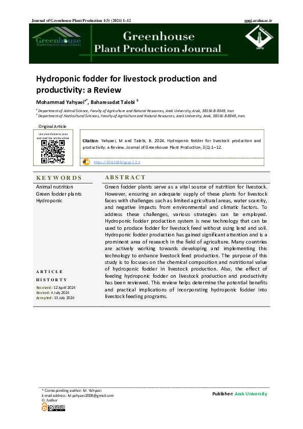 (PDF) Hydroponic fodder for livestock production and productivity: a Review