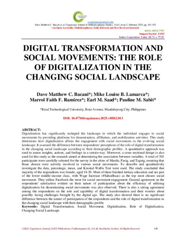 (PDF) DIGITAL TRANSFORMATION AND SOCIAL MOVEMENTS: THE ROLE OF DIGITALIZATION IN THE CHANGING ...