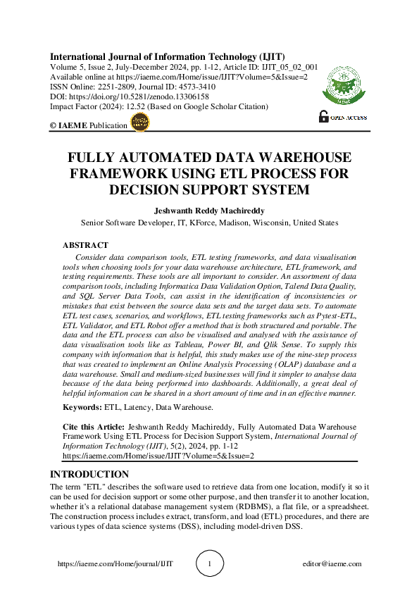 (PDF) FULLY AUTOMATED DATA WAREHOUSE FRAMEWORK USING ETL PROCESS FOR DECISION SUPPORT SYSTEM