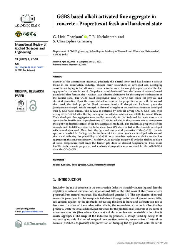 (PDF) GGBS based alkali activated fine aggregate in concrete ...
