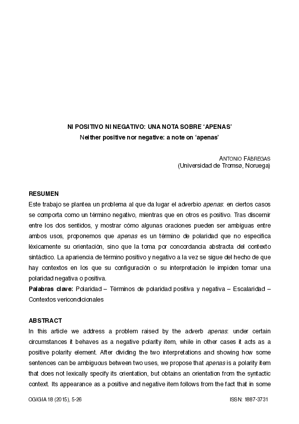(PDF) Ni positivo ni negativo: una nota sobre ‘apenas’ / Neither ...