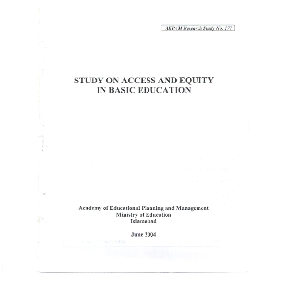 (PDF) STUDY ON ACCESS AND EQUITY IN BASIC EDUCATION