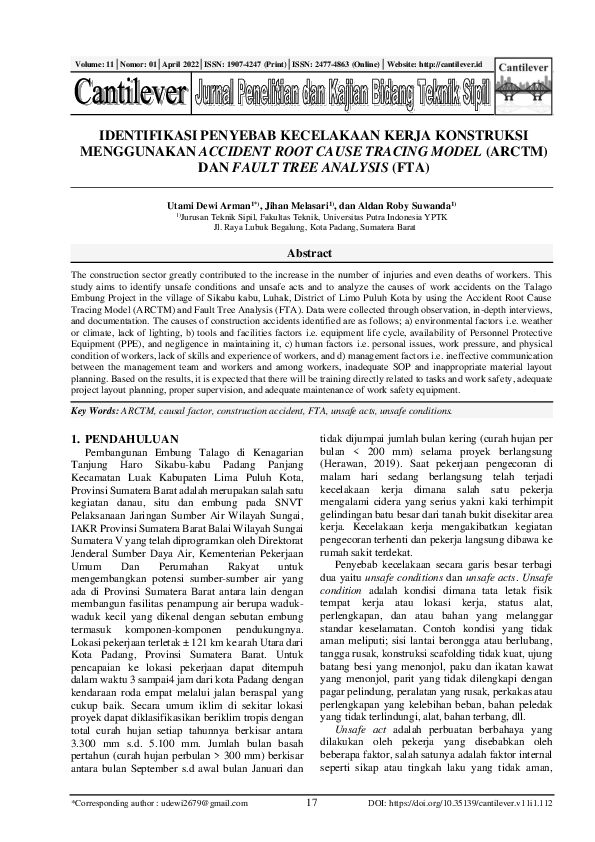 (PDF) Identifikasi Penyebab Kecelakaan Kerja Konstruksi Menggunakan ...