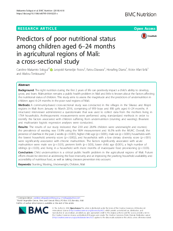 (PDF) Predictors of poor nutritional status among children aged 6–24 ...