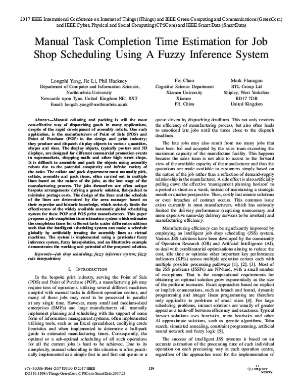 (PDF) Manual Task Completion Time Estimation for Job Shop Scheduling Using a Fuzzy Inference System