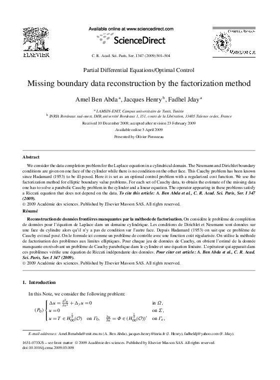 (PDF) Missing boundary data reconstruction by the factorization method