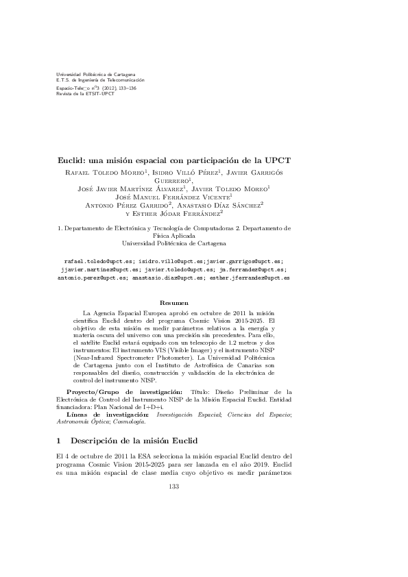(PDF) Euclid: una misión espacial con participación de la UPCT