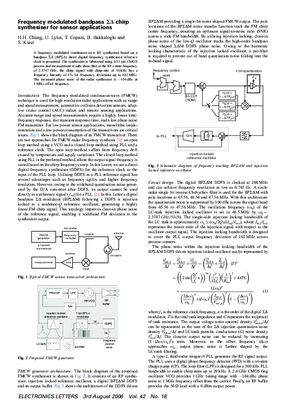 (PDF) Frequency modulated bandpass chirp synthesiser for sensor applications