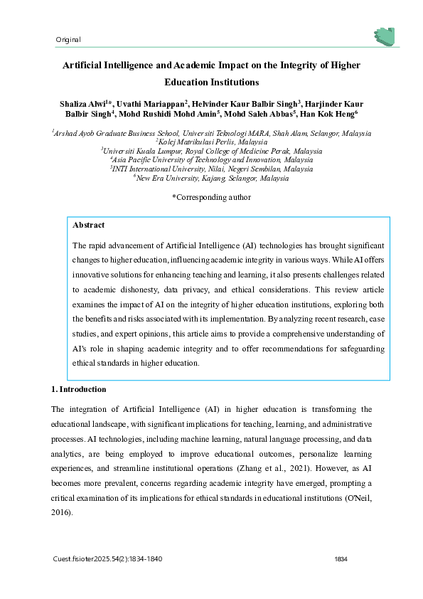 (PDF) Artificial Intelligence and Academic Impact on the Integrity of ...