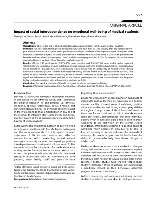 (PDF) Impact of social interdependence on emotional well-being of ...