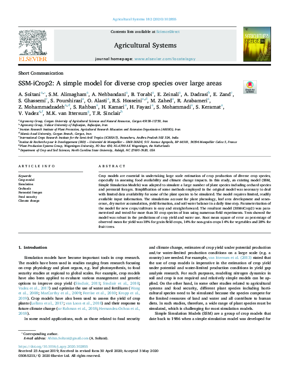 (PDF) SSM-iCrop2: A simple model for diverse crop species over large areas