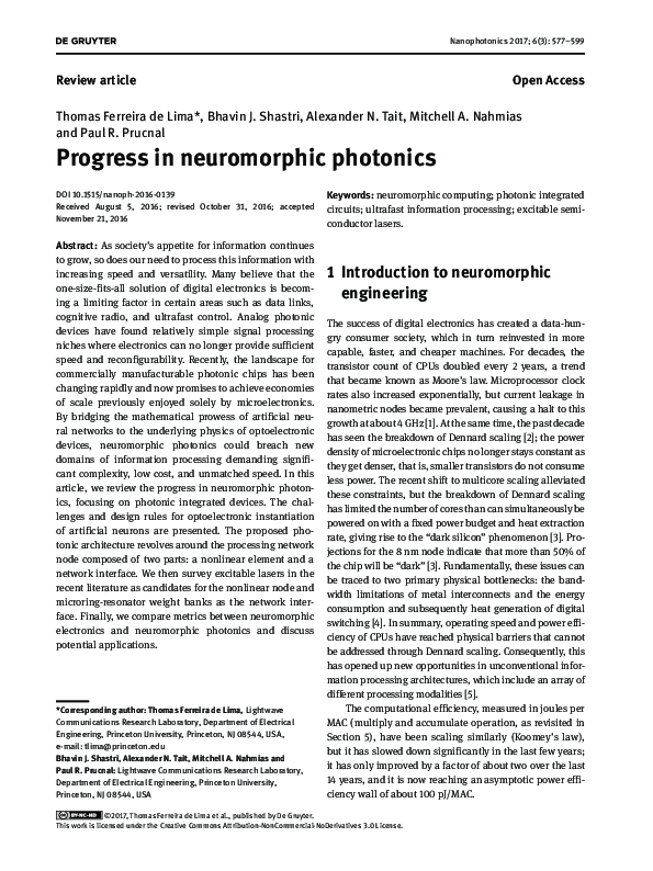 (PDF) Progress in neuromorphic photonics