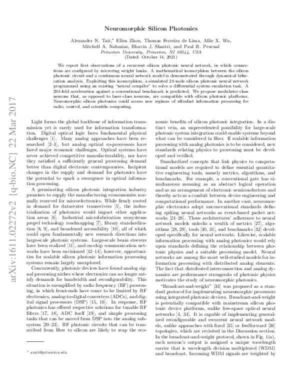 (PDF) Neuromorphic Silicon Photonics