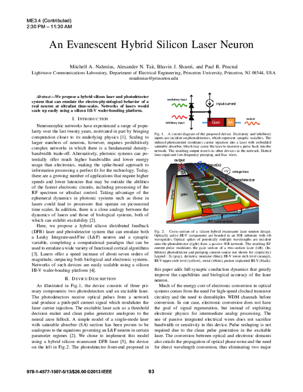 (PDF) An evanescent hybrid silicon laser neuron