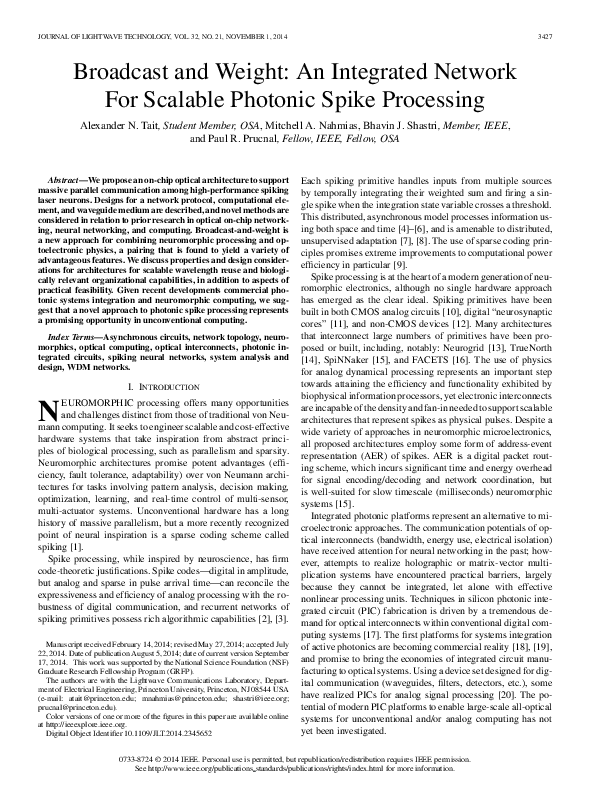 (PDF) Broadcast and Weight: An Integrated Network For Scalable Photonic ...