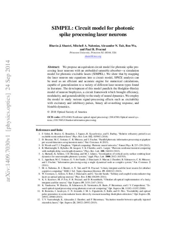 SIMPEL: Circuit model for photonic spike processing laser neurons