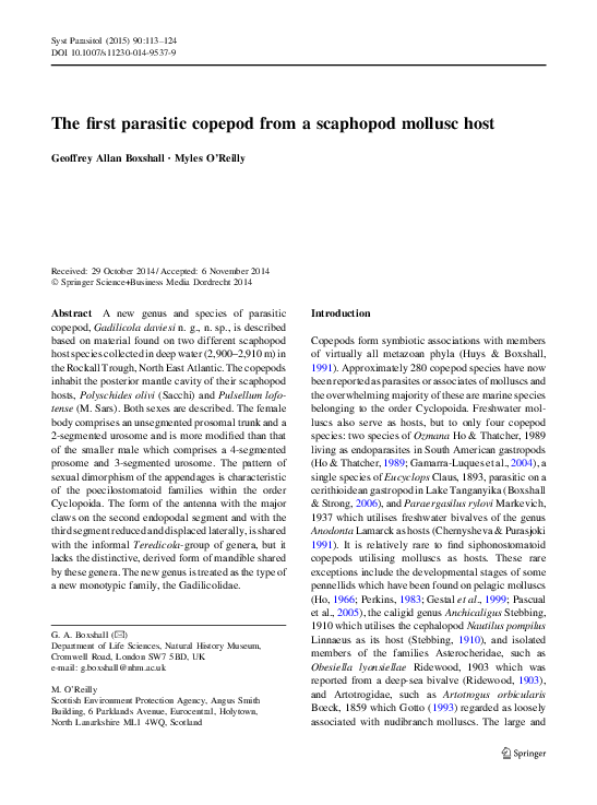 (PDF) The first parasitic copepod from a scaphopod mollusc host