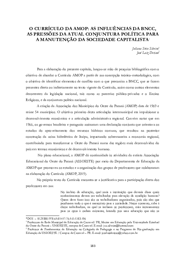(PDF) O Currículo Da Amop: As Influências Da BNCC, as Pressões Da Atual ...