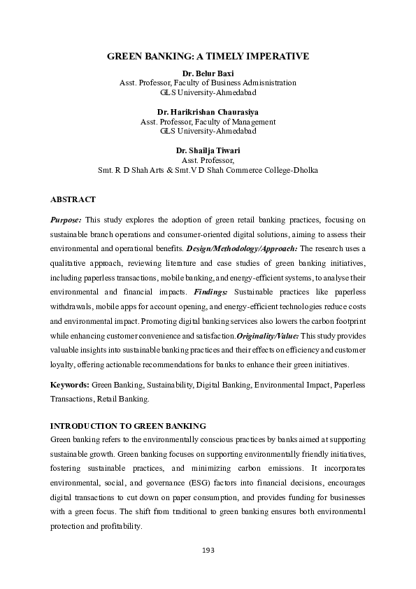 (PDF) GREEN BANKING: A TIMELY IMPERATIVE