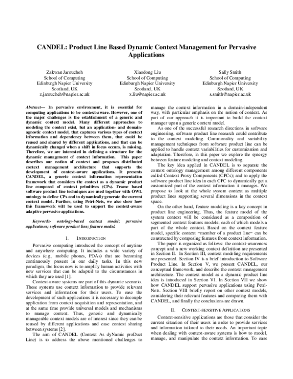 (PDF) CANDEL: Product Line Based Dynamic Context Management for Pervasive Applications