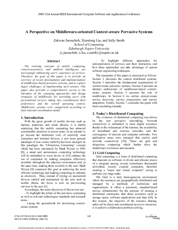 (PDF) A Perspective on Middleware-Oriented Context-Aware Pervasive Systems